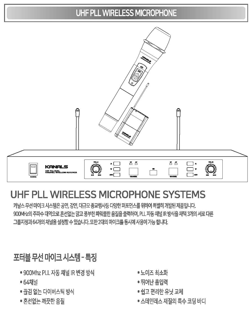 BK-8200 카날스 2채널 무선 마이크 900MHz, IR 가변형, 다이버스티 방식, 노이즈 최소, 뛰어난 흡입력